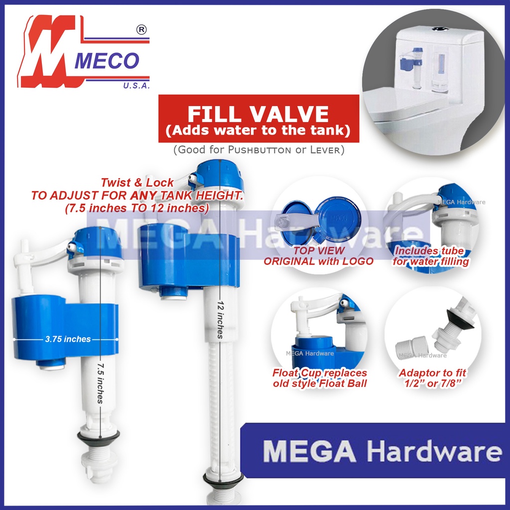 MECO Toilet Flush Tank Accessories(Rubber Flapper, Push Button, Tank ...