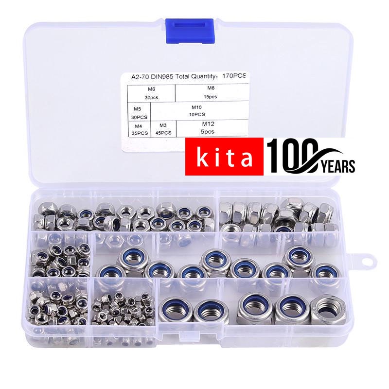170Pcs Locknut ########### Nylon Lock Nut Assortment Kit M3 M4 M5 M6 M8 ...