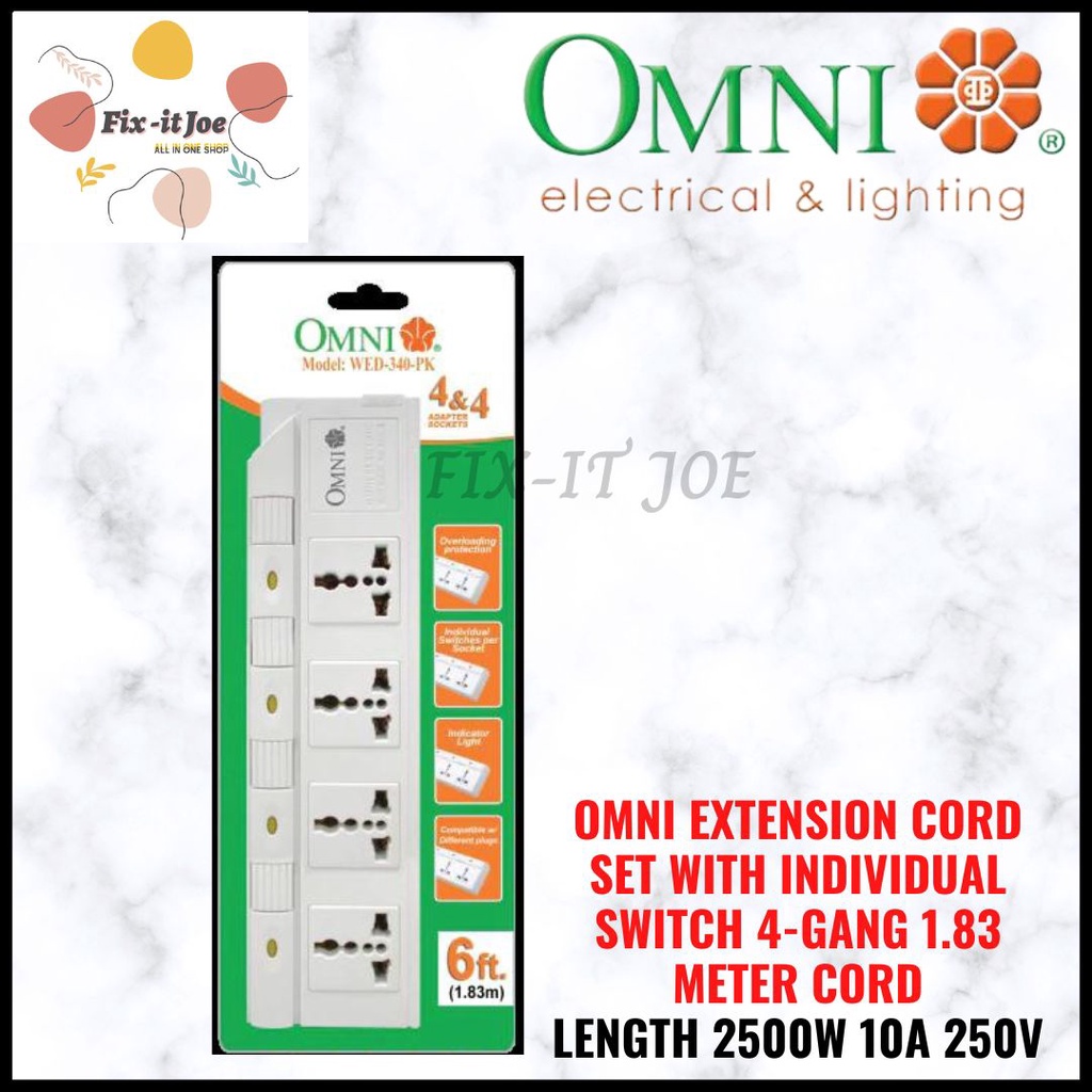 OMNI EXTENSION CORD SET WITH INDIVIDUAL SWITCH 4,5,6 GANG 1.83 METER ... OMNI EXTENSION CORD SET WITH INDIVIDUAL SWITCH 4,5,6 GANG 1.83 METER ...
