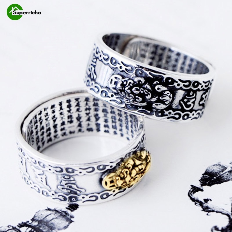 Pixiu Mantra Protection Wealth Ring /Silver FENG Shui Mantra Protection ...