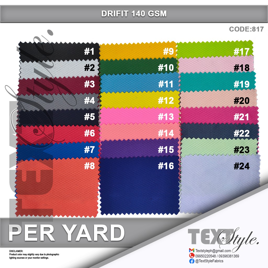 TextStyle Dri-Fit DRIFIT Fabric 165cm width 140gsm (24 Colors) Per Yard ...