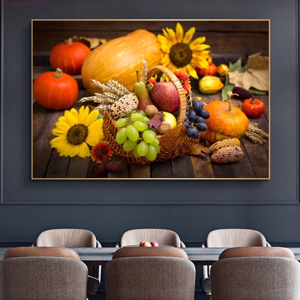 Frame Vegetable And Fruits In Basket Green Food Canvas Painting Poster ...