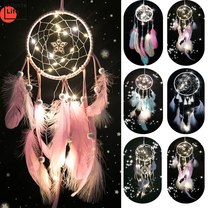 Mizlzle Pink Dream Catcher Feathers LED Lights Handmade with String ...