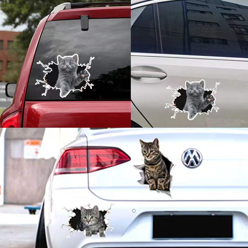 Cute cat car sticker 3D animal vinyl decal reflective car stickers ...