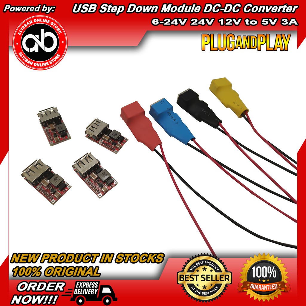 6-24V 24V 12V to 5V 3A USB Step Down Module DC-DC Converter Power ...