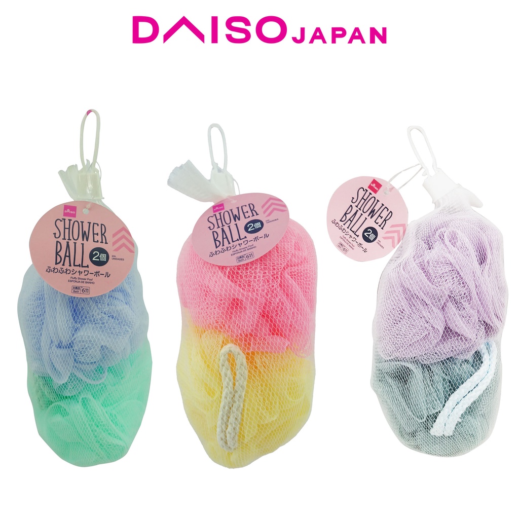 Daiso Colorful Bath Loofah Puff 2 pcs | Shopee Philippines