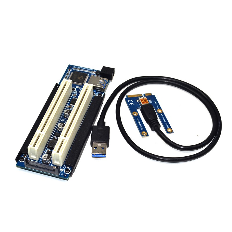 Mini PCI-E Express X1 to Dual PCI Riser Extend Adapter Card with USB3.0 Cable for WIN2000/XP ...