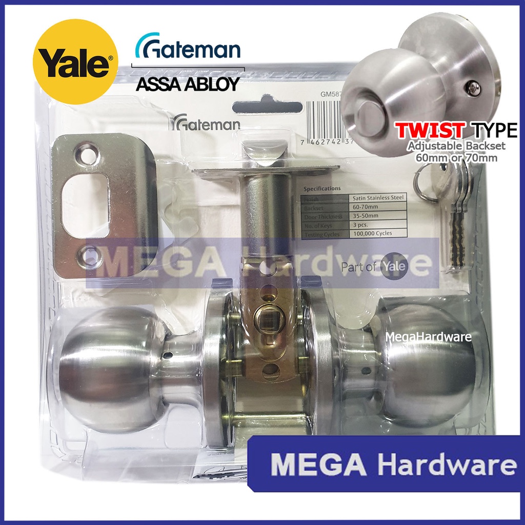 Yale Gateman Lockset Door Knob or Lever Type (TWIST or PUSH) Tubular or ...