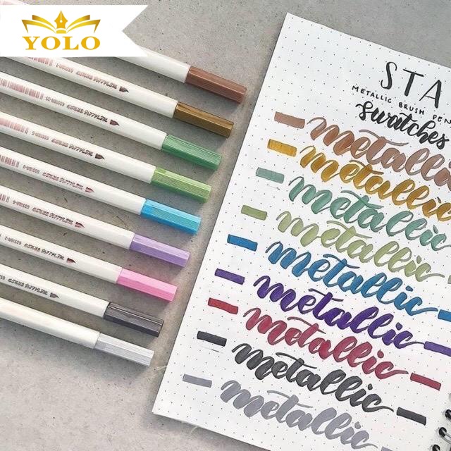 Metal Soft Head Brush Pearlescent Watercolor Soft Paint Color Marker 10 ...