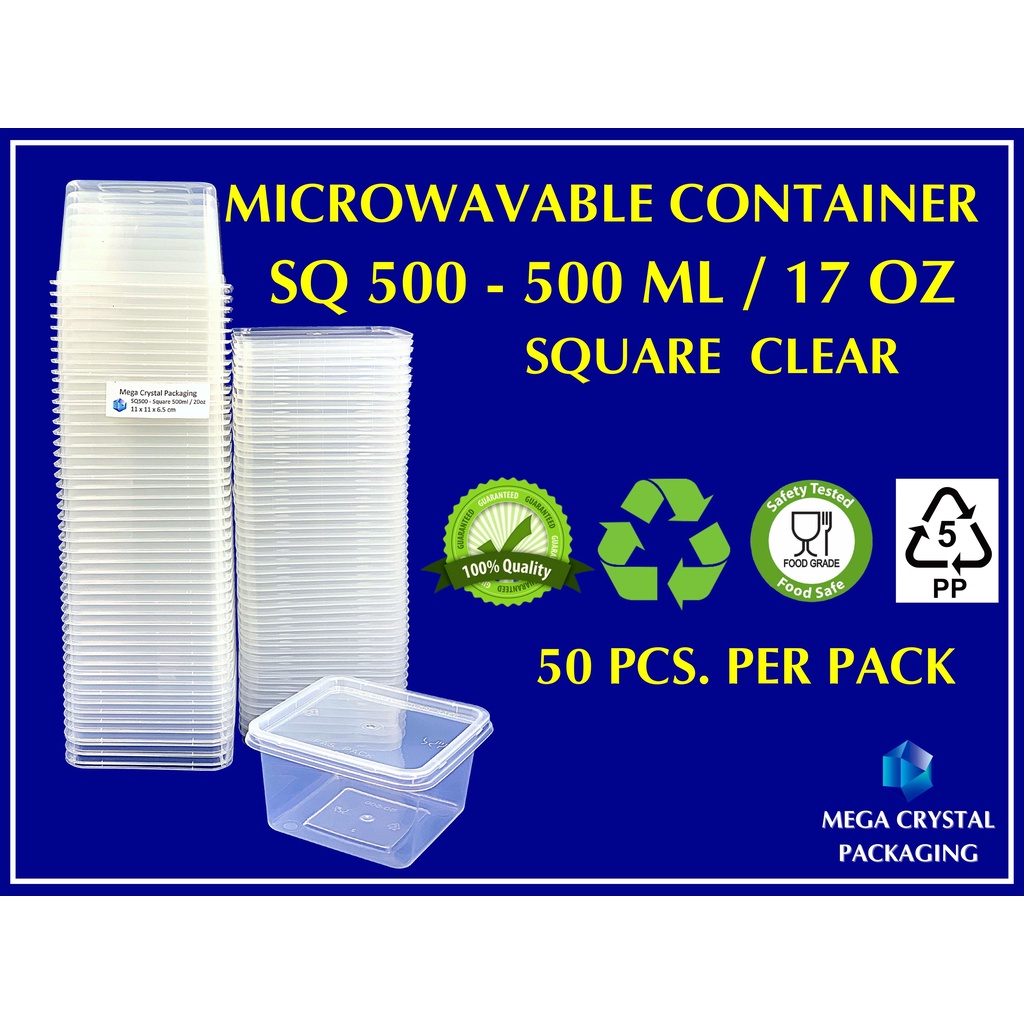 [ 50 Pcs. ] Microwavable Container SQ 500 LP - Square 500 ml / 20 oz ...