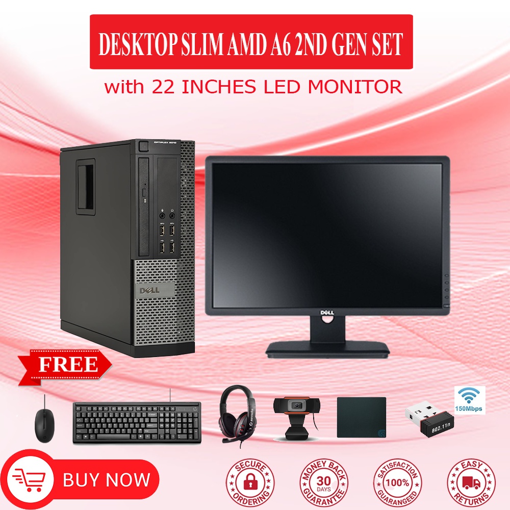 DESKTOP SLIM AMD A6 COMPUTER SET with 22 INCHES MONITOR UPGRADABLE RAM ...