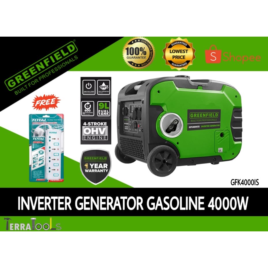 Greenfield 4000w Ultra Silent Gasoline Portable Inverter Generator with ...