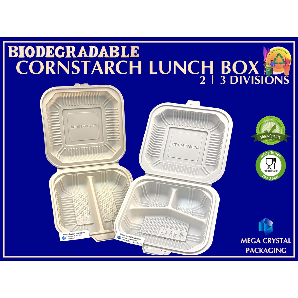[ 50 Pcs. ] Biodegradable Cornstarch Lunch Box / Bento Box 2 & 3 ...