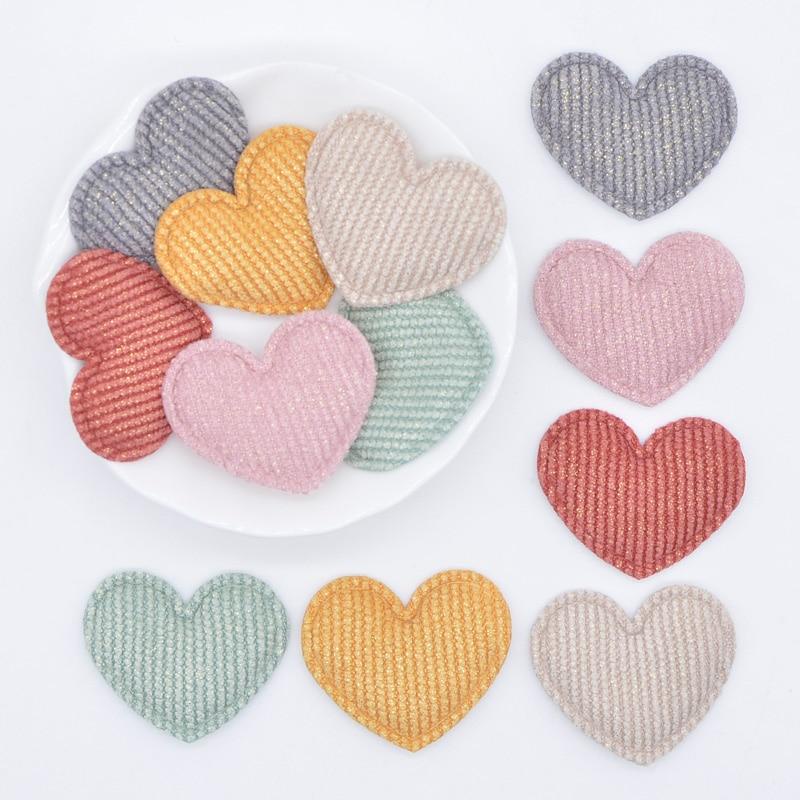 50Pcs 35*30mm Padded Glitter Cloth Heart Appliques for DIY Hat Clothes ...
