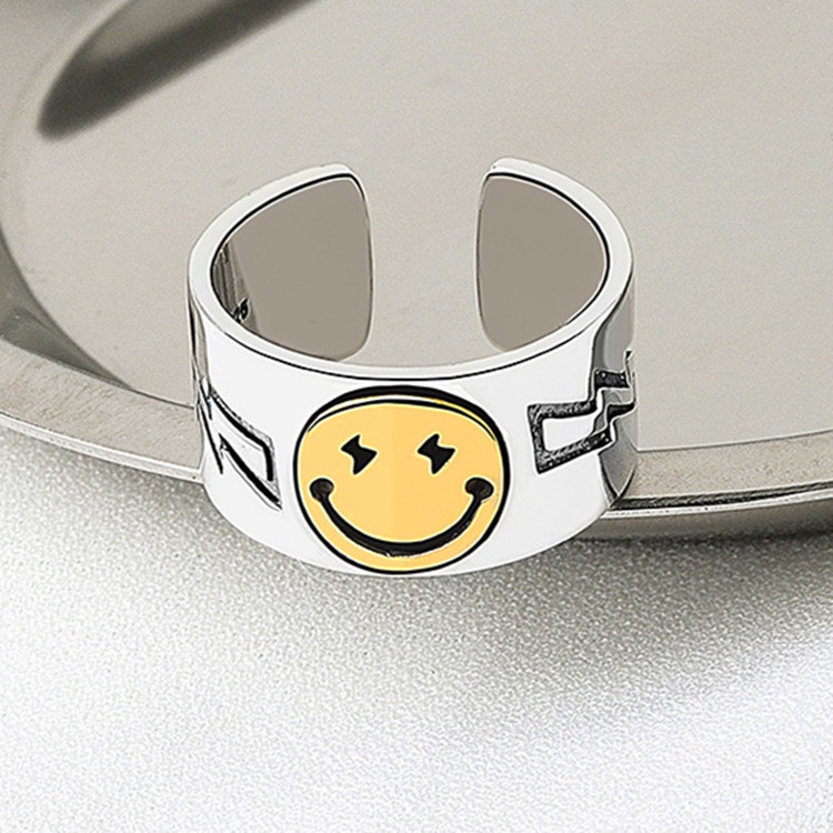 Vintage Ancient Silver Happy Smiling Face Open Adjustable Rings for ...
