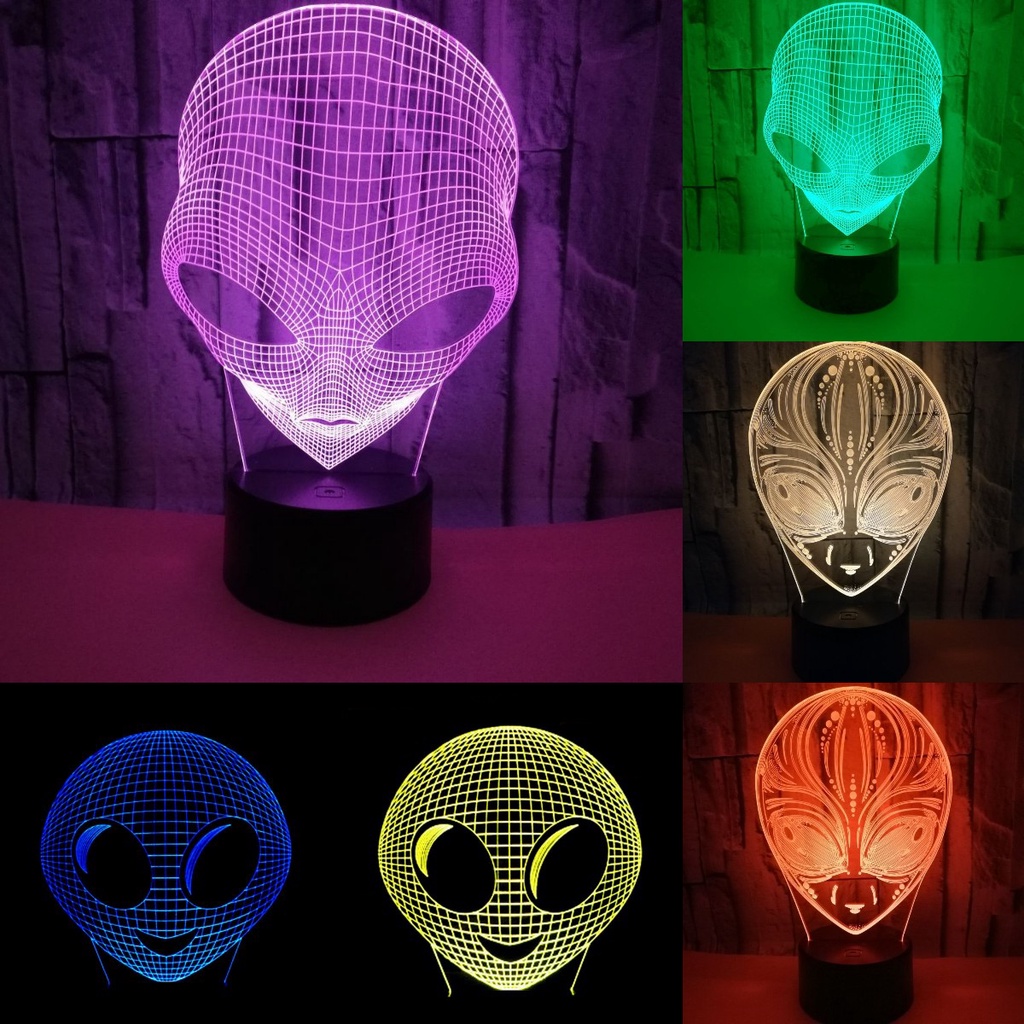 Alien 3D Hologram Illusion Unique Lamp Acrylic Night Light With Touch ...