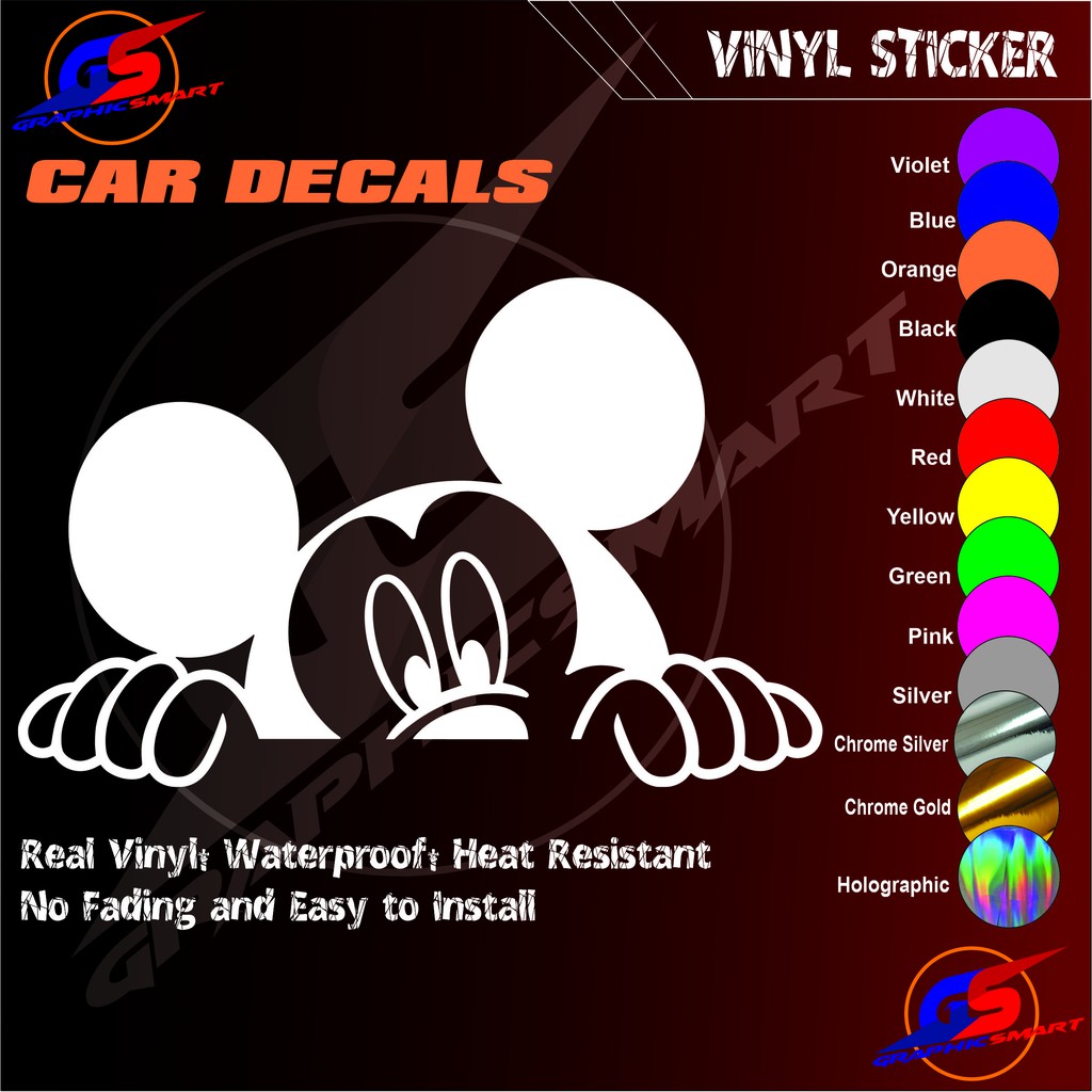 Peeking Mickey Mouse Decal Window, door, bumper, laptop, motorcycle ...