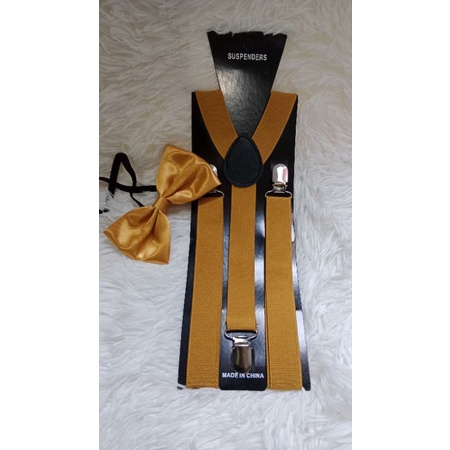 Men's Suspender Mustard yellow with bowtie Set ( adjustable) | Shopee ...