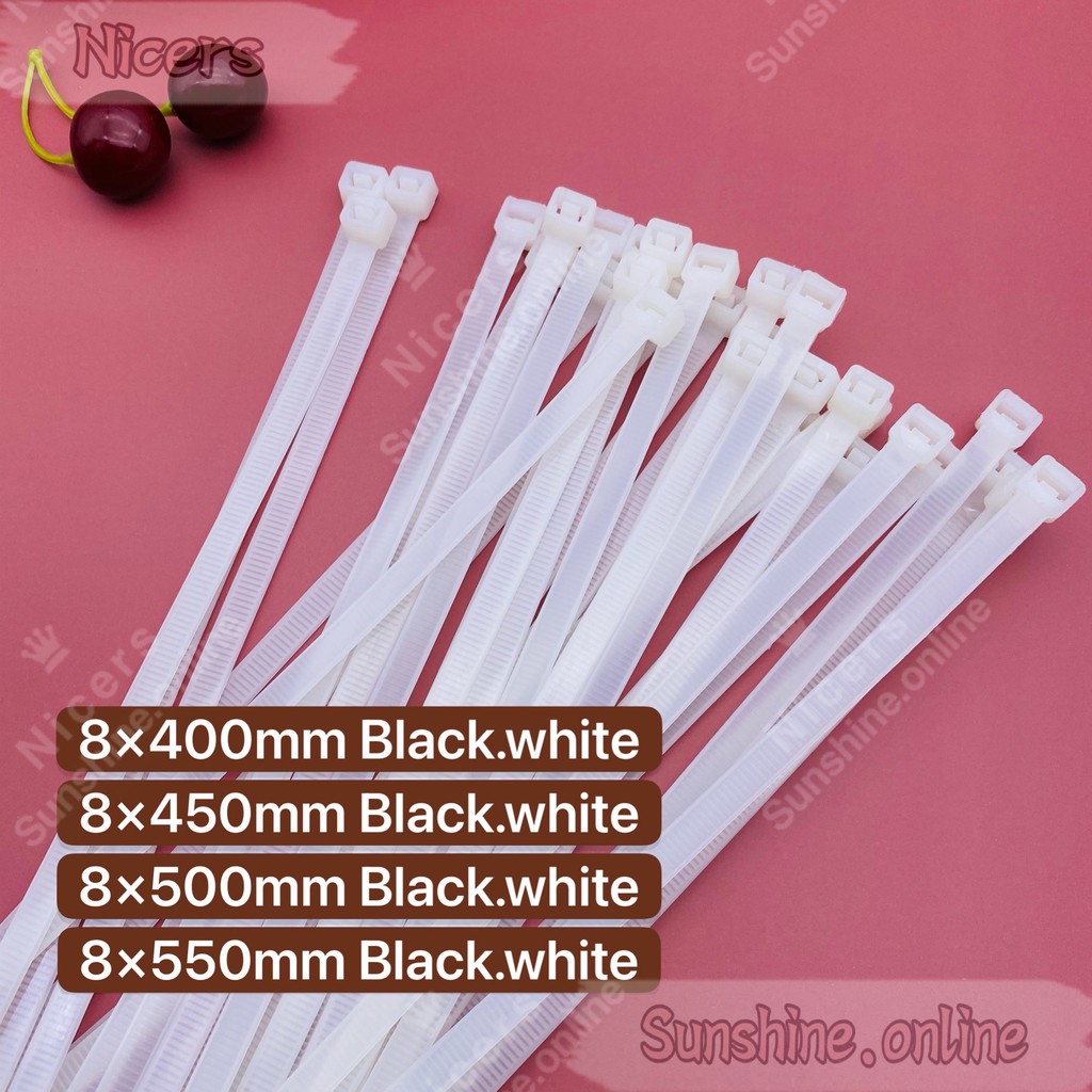 8MM x 400,450,500,550mm Nylon Cable Tie White Black | Shopee Philippines