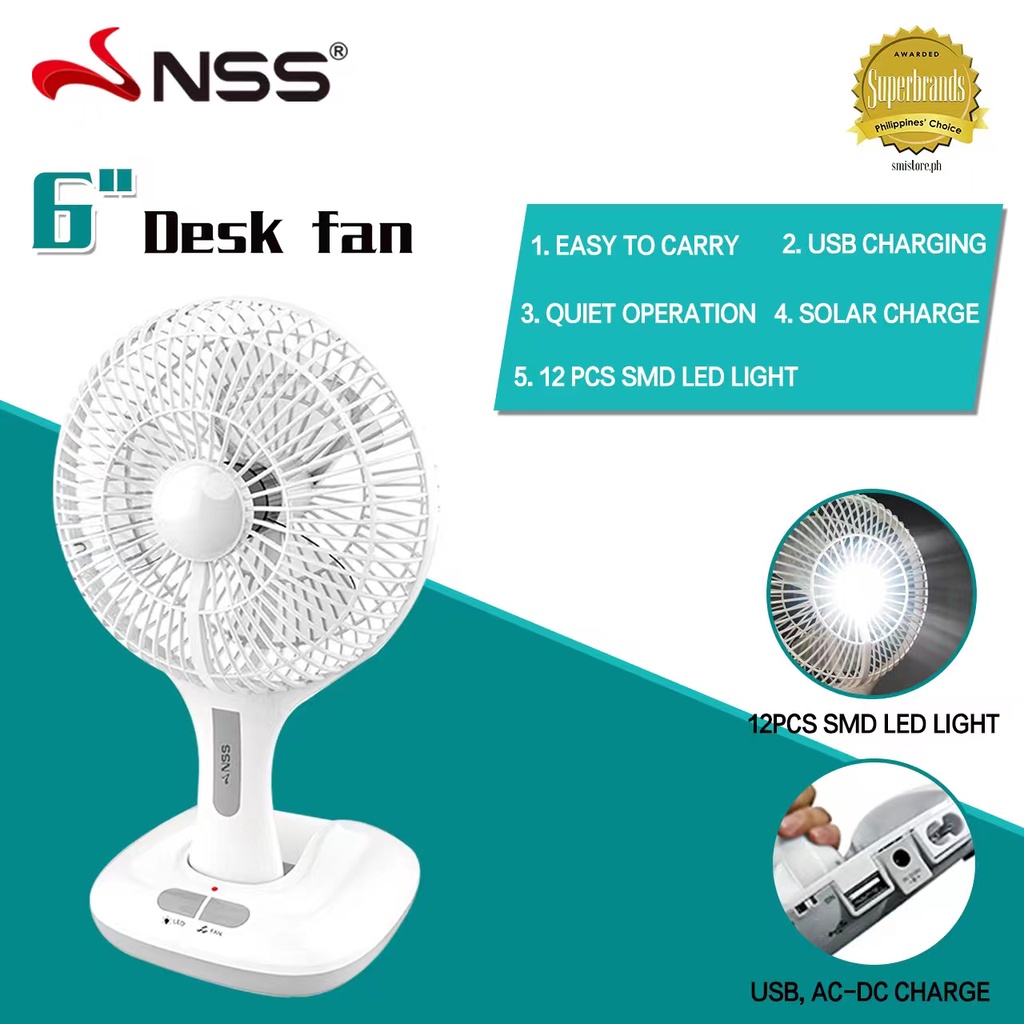 NSS Multi- functional desk fan rechargeable Foldable fan LED + Fan hang ...