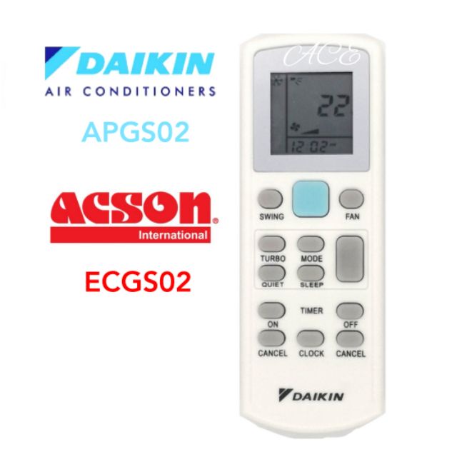 DAIKIN,ACSON ,YORK Aircon Remote Control ECGS02,ECGS02-i/APGS02,APGS02 ...