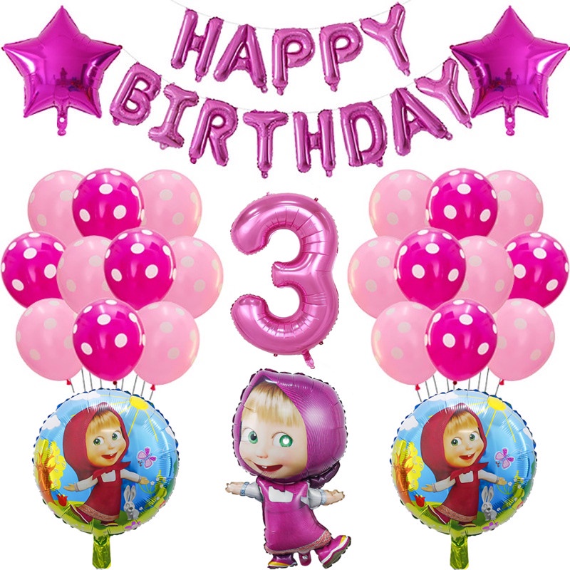 27pcs Set Masha And The Bear Theme Party Decoration Set 32 Inch Pink