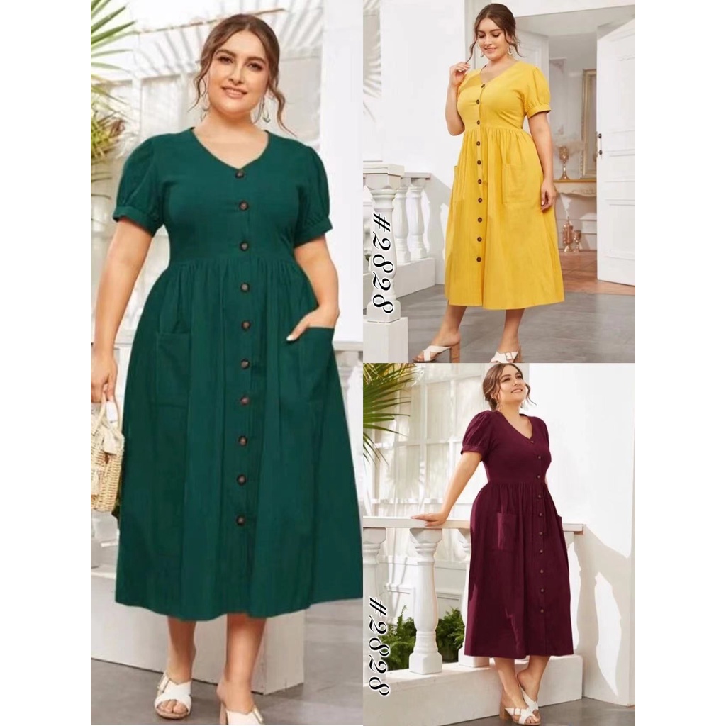 FF Women Plus Size Button Front Double Pocket Dress Maxi Dress #2828 ...