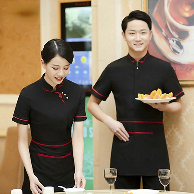 Short Sleeve Restaurant Waiter Uniform Summer Cafe Chef Uniform Woman ...