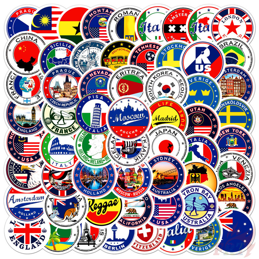 Famous City Tourist Attractions - Travel Memory Round Sealing Stickers ...