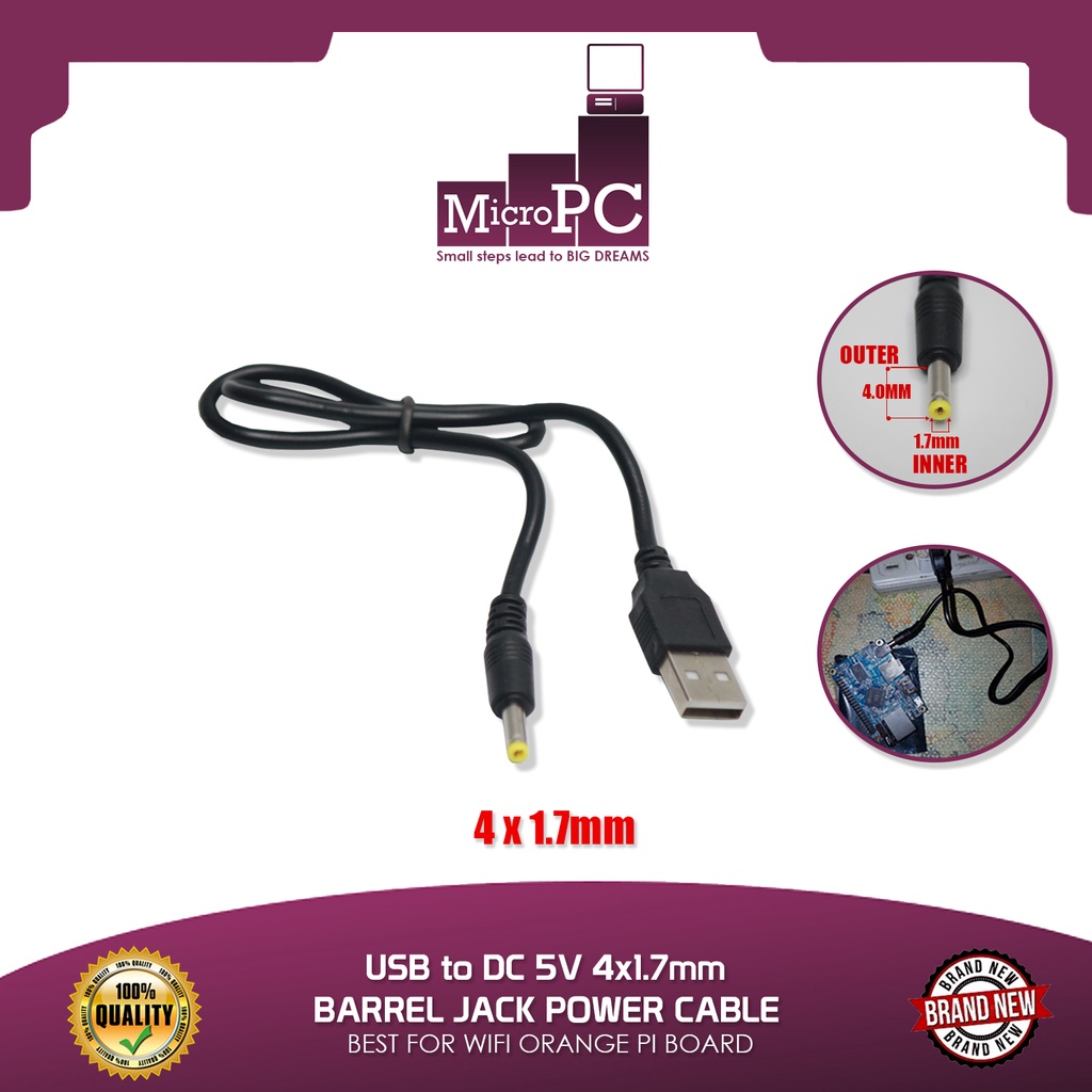 USB to DC 5V 4x1.7mm BARREL JACK POWER CABLE, BEST FOR WIFI ORANGE PI ...