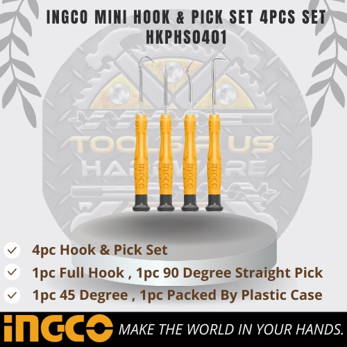 INGCO Mini Hook & Pick Set 4PCS SET HKPHS0401 BN-HT BIÑAN | Shopee ...