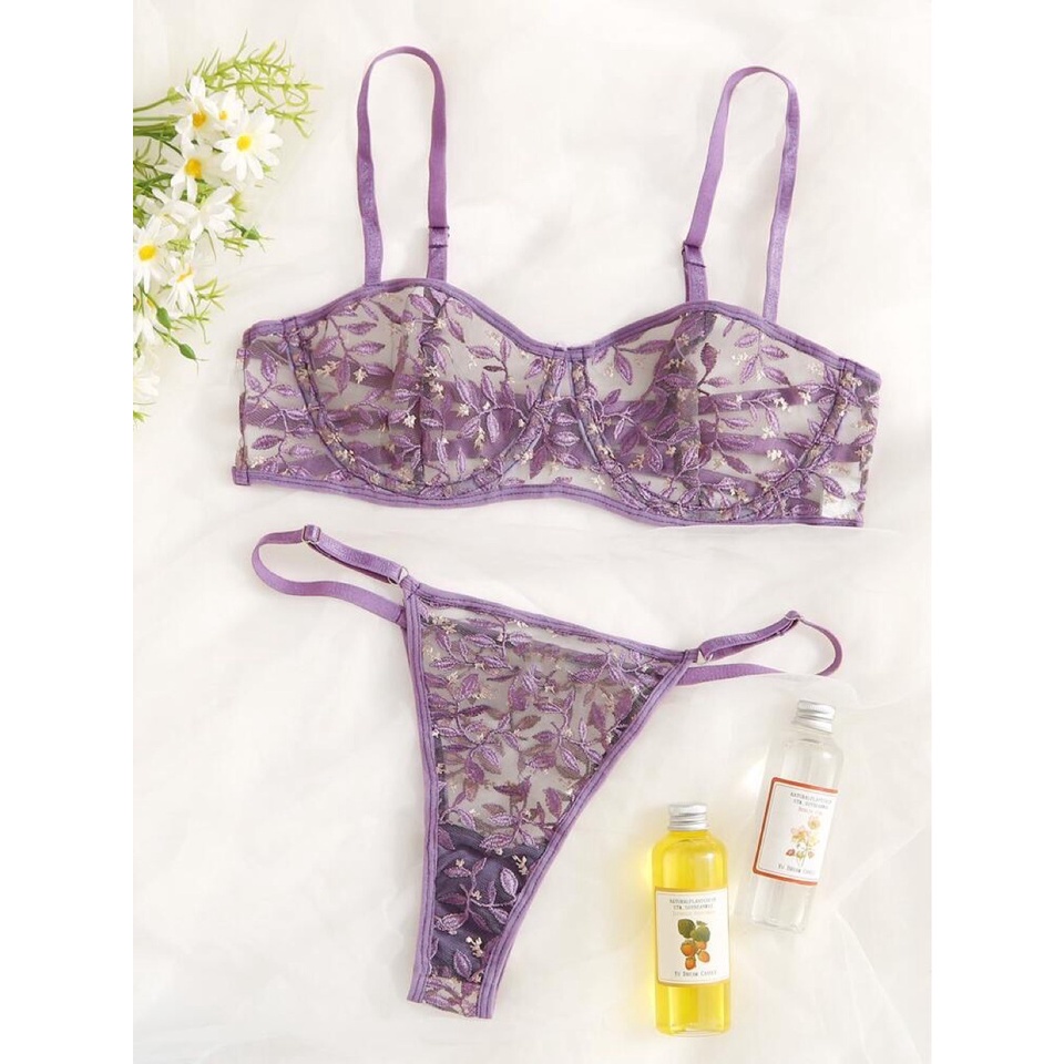Lingerie For Women Sexy Lace Bra Underwear Langerie Set Purple lingerie ...