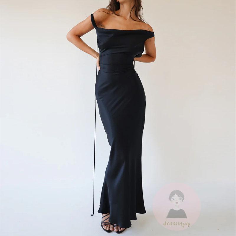 DRE-Women Long Dress, Sleeveless Draped Neck Backless Lacing Slim Fit ...