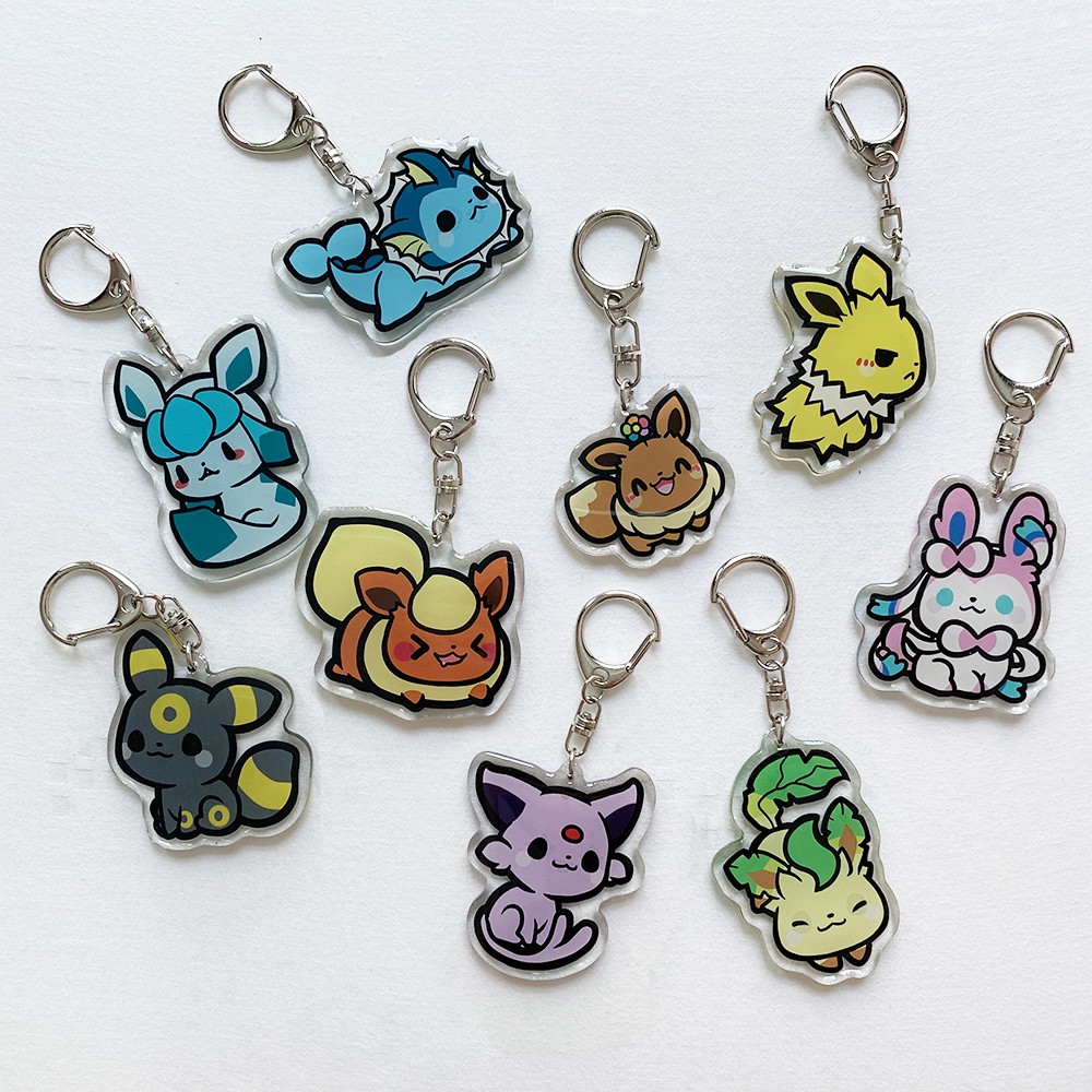 Pokemon Keychain Eevee Eeveelution Flareon Vaporeon Jolteon Espeon Umbreon Glaceon Leafeon ...