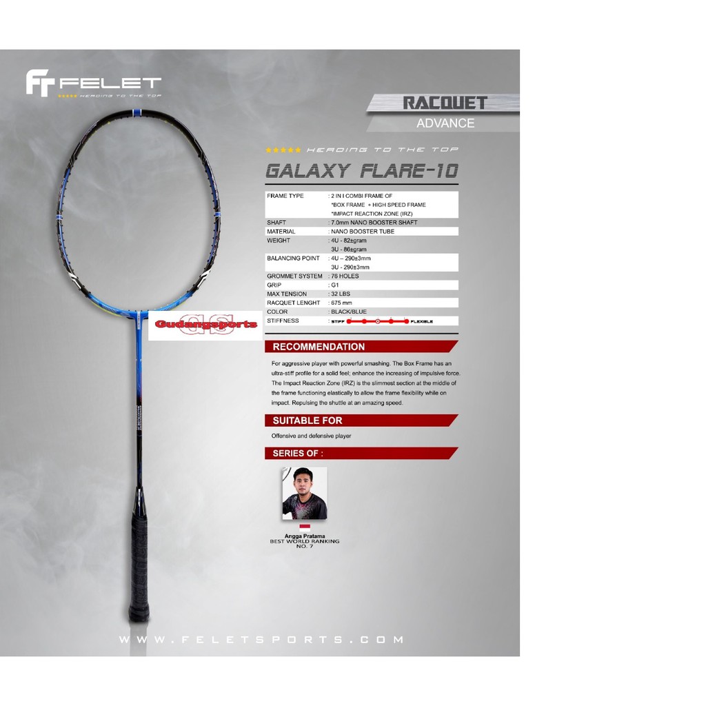 Badminton Racket BULUTANGKIS FLEET FELET GALAXY FLARE-10 ORIGINAL ...