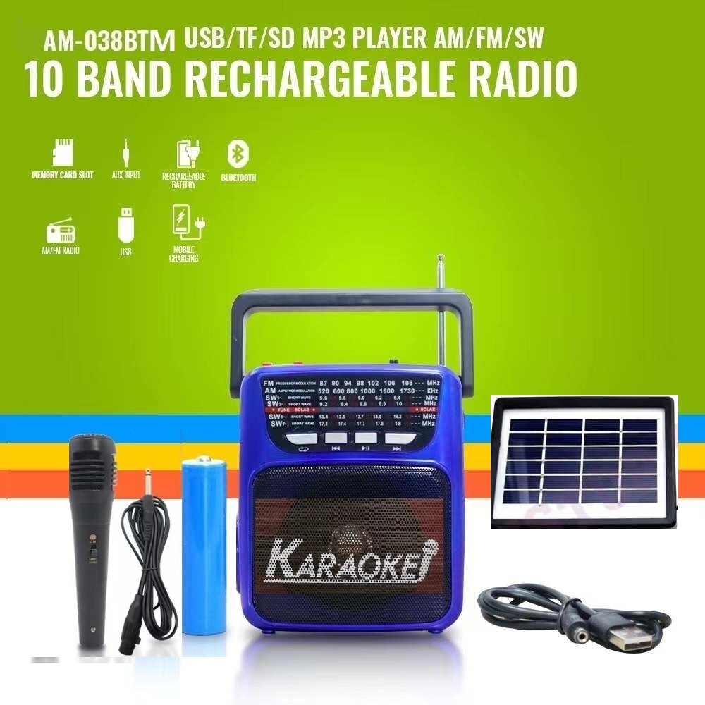 KUKU Karaoke Bluetooth solar Rechargeable AM-038BTM AM/FM/SW1-8 10 Band ...
