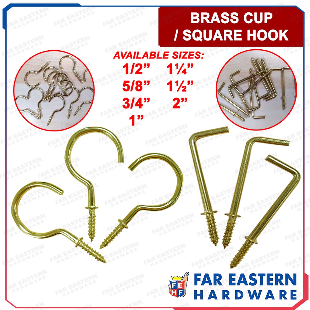Brass Cup Hook | Square Hook | Screw Hooks 12pcs/Pack | Shopee Philippines