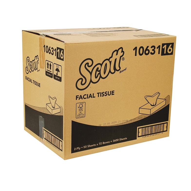 (Carton) Scott Facial Tissue Flat 10631, 2-Ply ( 72 boxes x 50 sheets ...