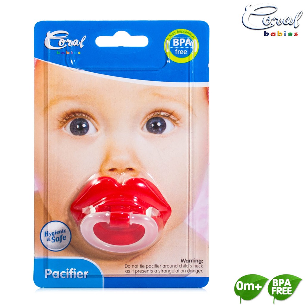 Coral Babies Silicone Orthodontic Lips Pacifier with Cover Funny And ...