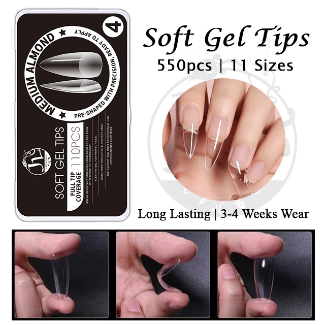 110pcs JL PRE BUFFED SOFT GEL NAIL TIPS System Easiest Extension Break ...