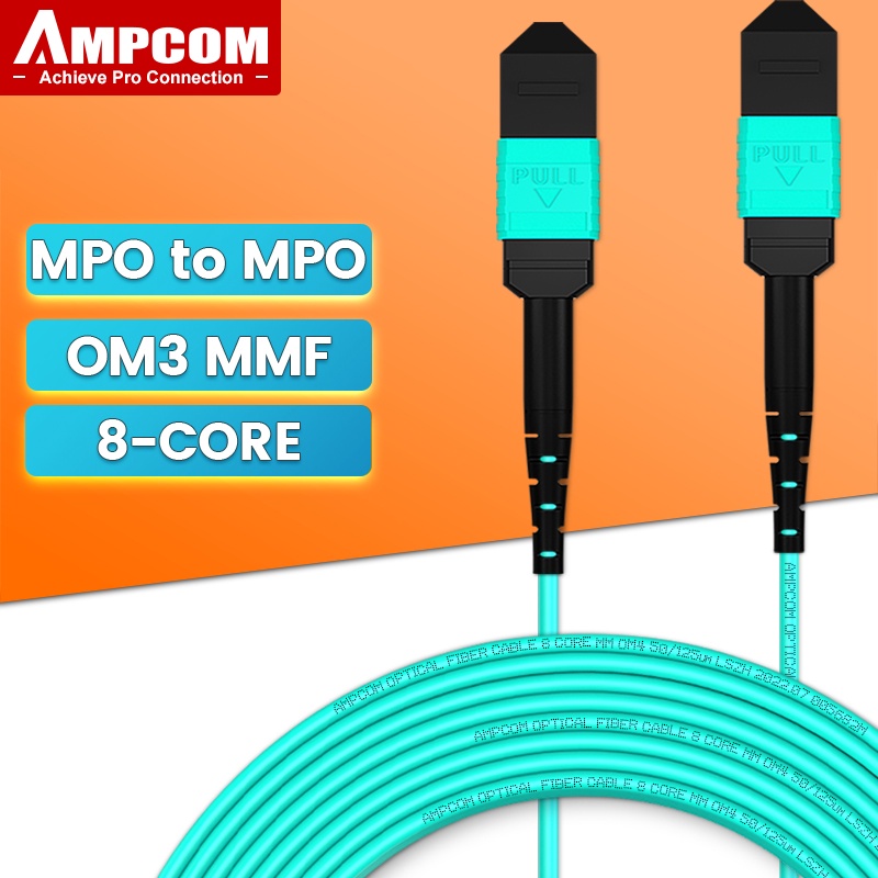 AMPCOM MPO To MPO Type B Fiber Patch Cord OS1/2 OM3 OM4 OM5 8/12/24 Cores Trunk Cable For 10G ...