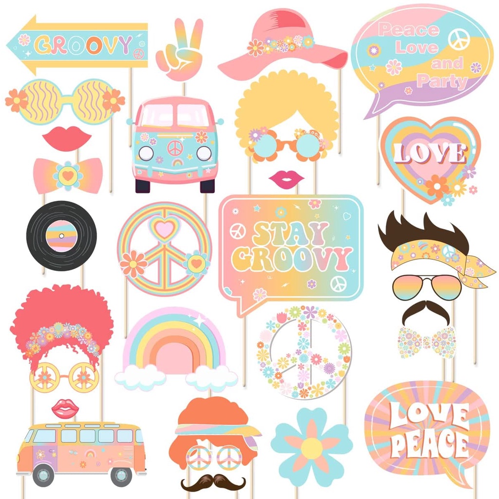 JOYMEMO Groovy Party Decorations - 30 Pcs Groovy Photo Booth Props ...