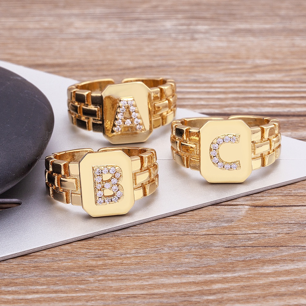 New Arrival Fashion Gold Color Initial Ring Open Design Adjustable Hot ...