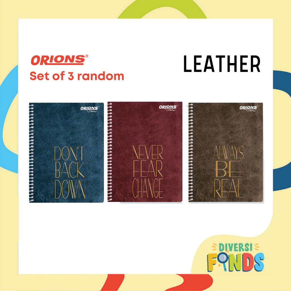 Orions LEATHER DESIGN SPIRAL Notebook W/Plastic Jacket 80lvs- Set of 3 ...