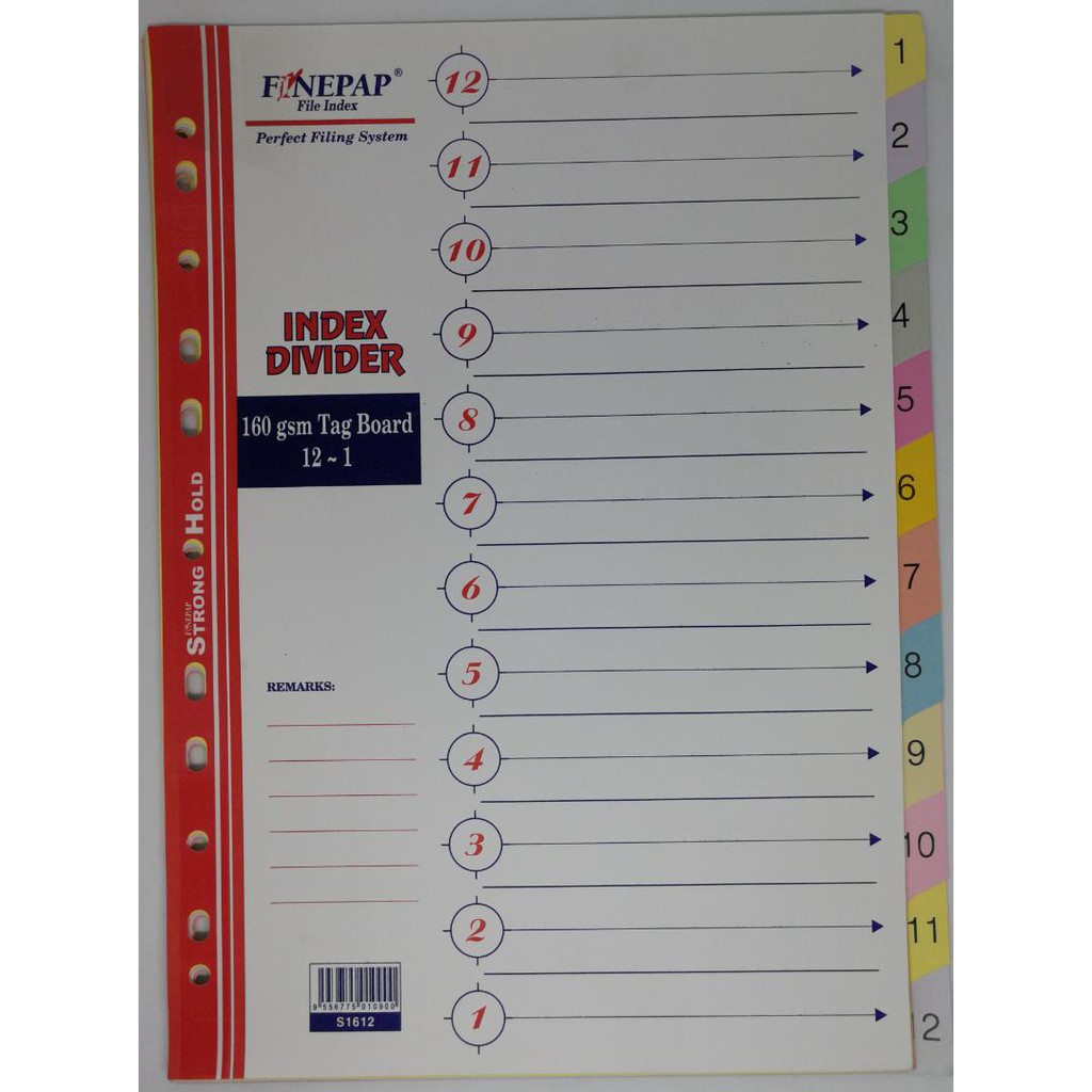 FINEPAP 1 TO 12 PAPER COLOUR INDEX DIVIDER | Shopee Philippines