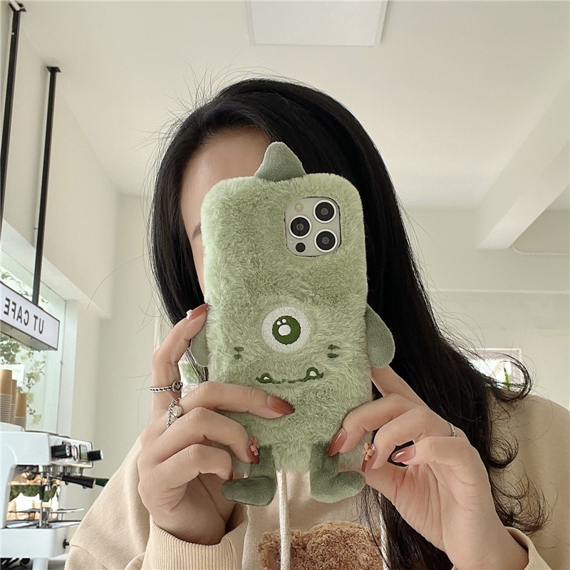 Cute Green Little Monster Plush Phone Case For Xiaomi Redmi Note 11 Pro ...