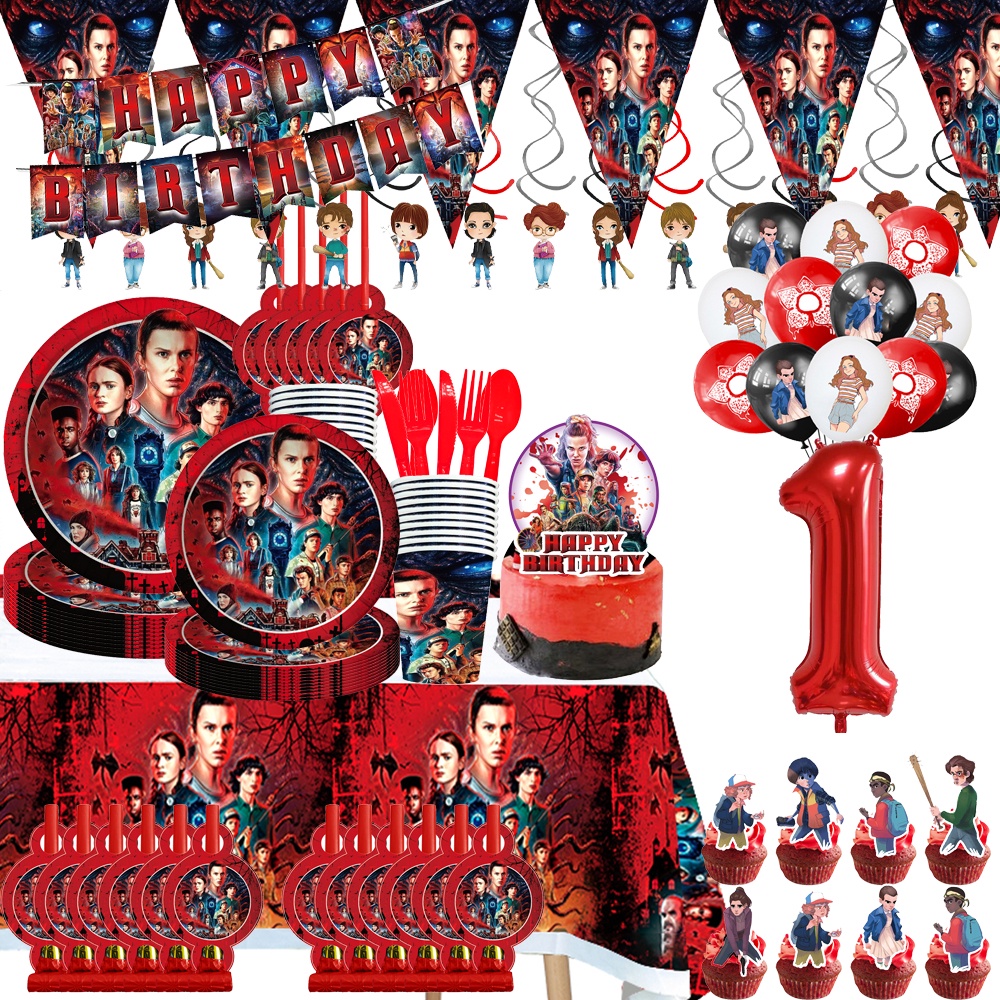 Stranger Things Theme Birthday Party Tableware Balloon Banner Supplies ...