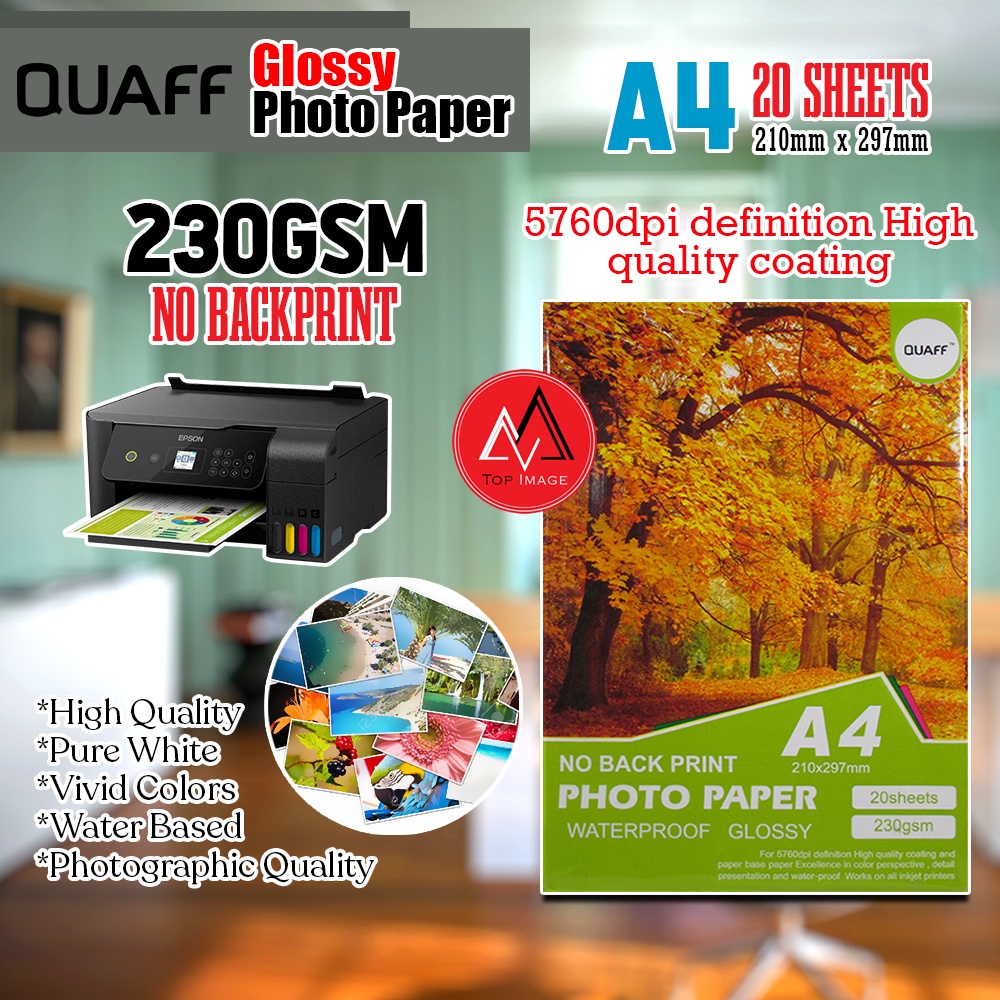 QUAFF NO BACK PRINT PHOTO PAPER (A4 SIZE) 180gsm 230 gsm | Shopee ...