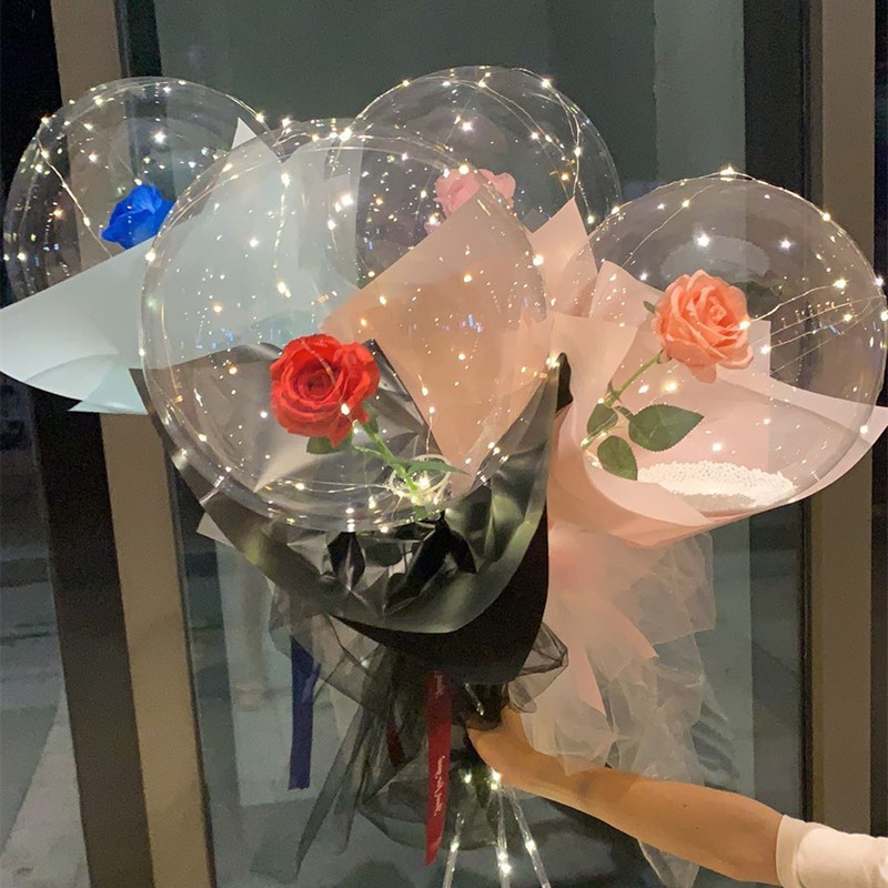 1Set Transparent Bobo Balloon LED Luminous Balloon Rose Bouquet ...