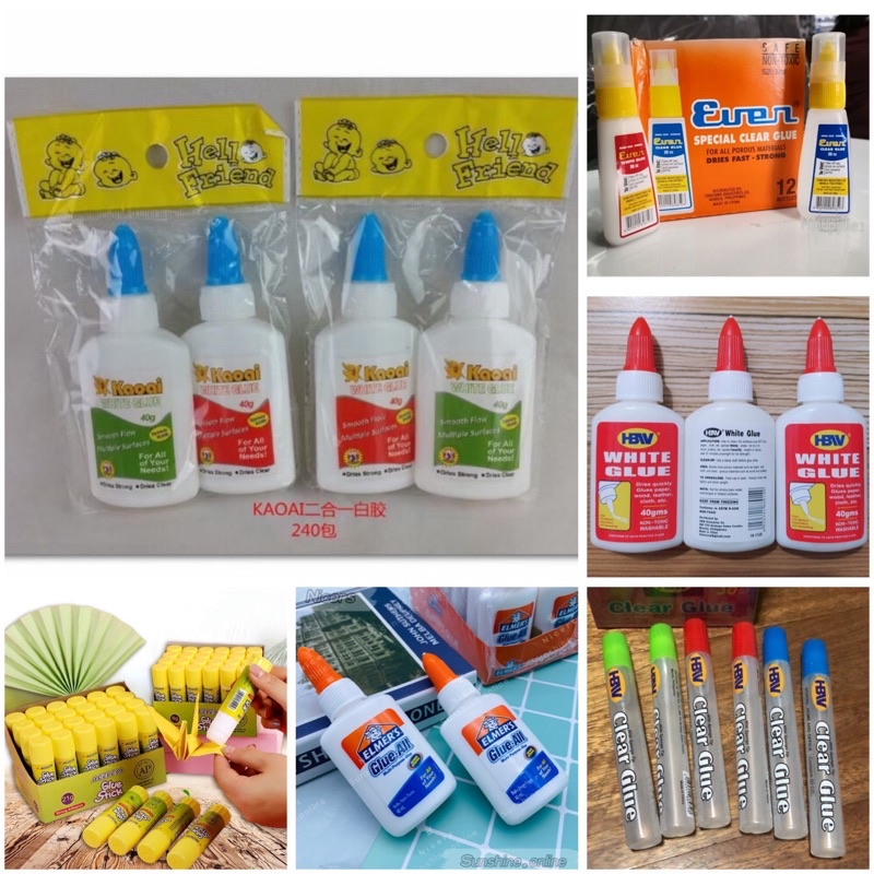 ASSORTED GLUE:HBW GLUE ,ELMERS GLUE,EVER GLUE,2IN1 GIUE,GLUE STICK ...